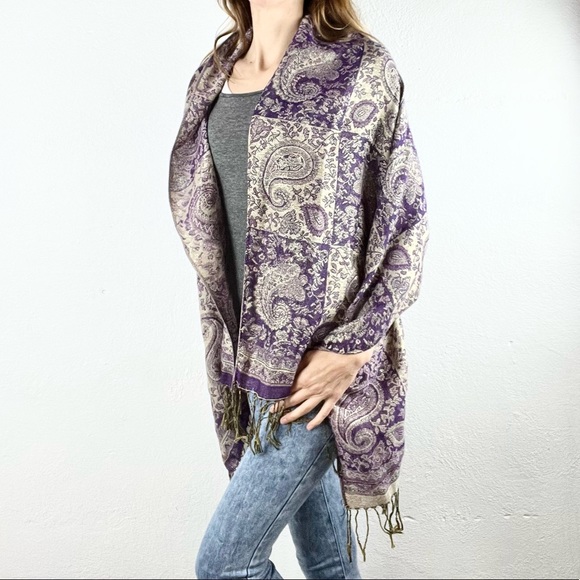 Accessories | Purple Gold Sparkly Paisley Gypsy Boho Woven Scarf Shawl ...